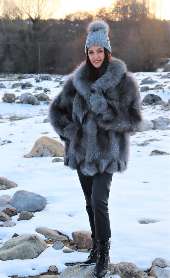 Mid. Grey Fox Fur Coat- Helen Z. - Nick the Greek Furs