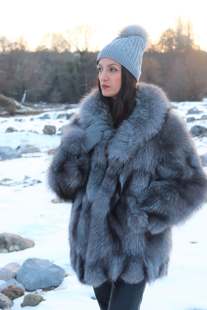 Mid. Grey Fox Fur Coat- Helen Z. - Nick the Greek Furs